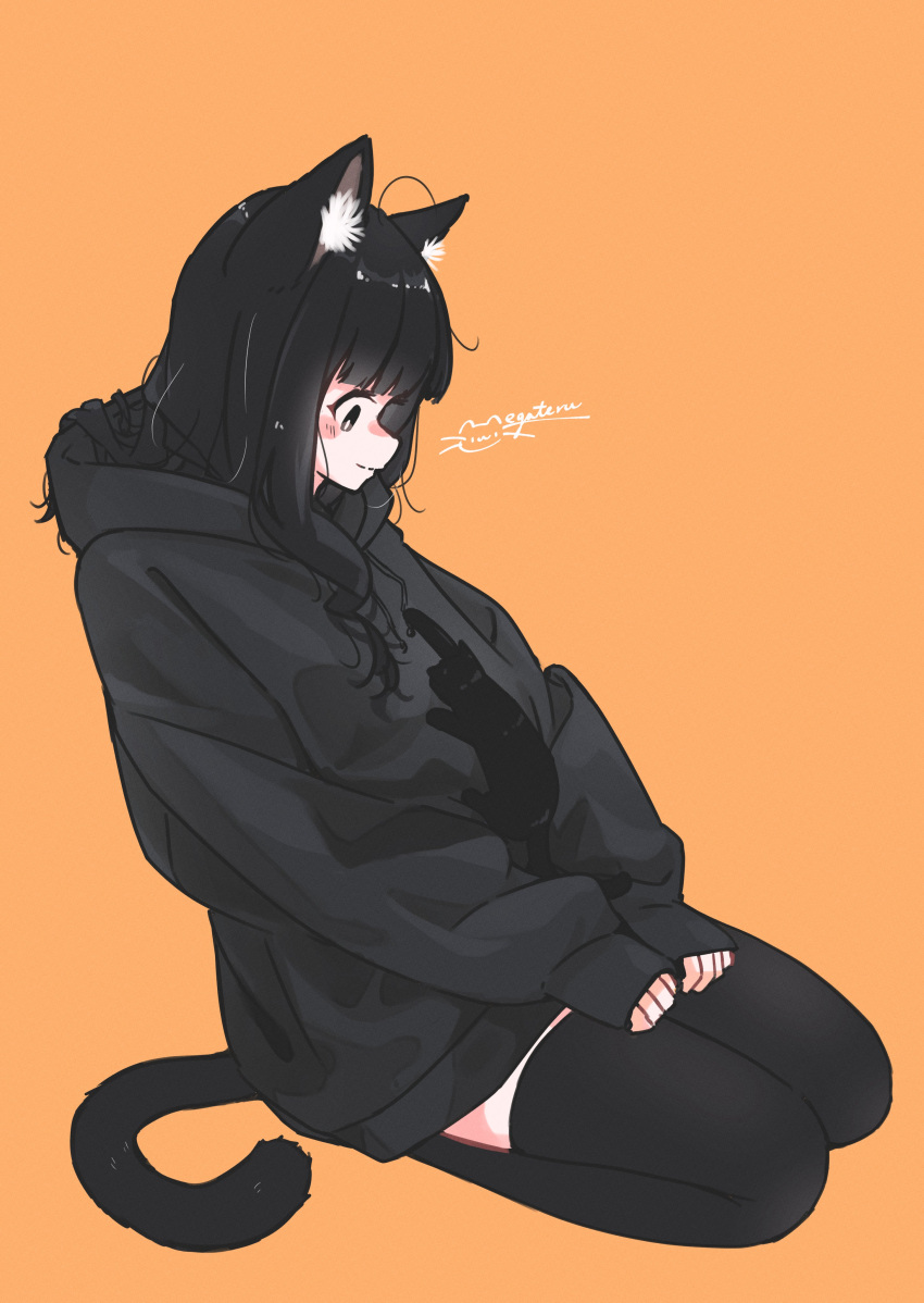 Safebooru - 1girl absurdres animal ear fluff animal ears black cat black eyes black hair black ...