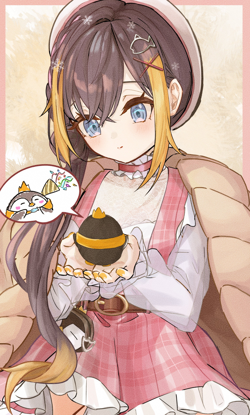 Safebooru - 1girl absurdres animal beret black hair blonde hair blue eyes blush confetti dontsu ...