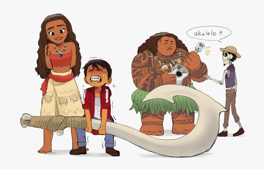 Safebooru - 1girl 3boys arm tattoo blue pants brown hair brown pants ...