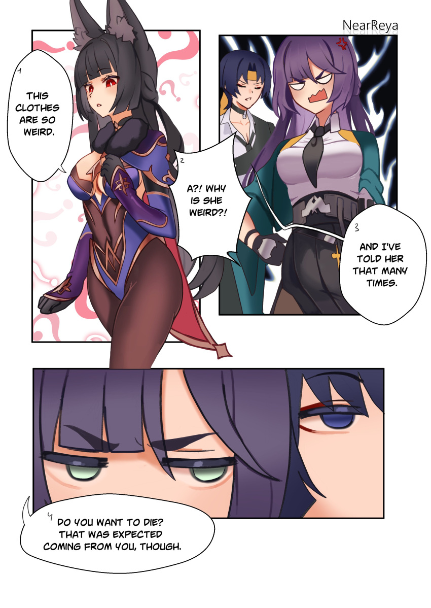 Safebooru - ? absurdres alternate hairstyle anger vein animal ear fluff animal ears arm at side ...