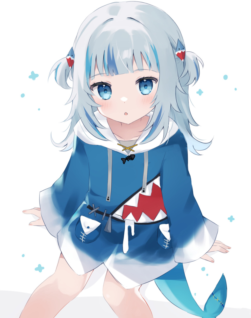 Safebooru - 1girl animal costume animal hood blue eyes blue hoodie blunt bangs fins fish tail ...