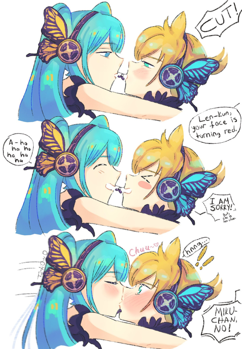 Safebooru - 1boy 1girl blonde hair blue eyes blue hair blush blush stickers english text full ...