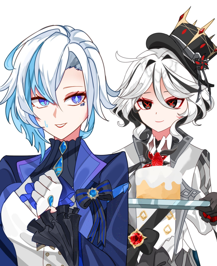 Safebooru - 2girls arlecchino (genshin impact) black eyes black hair black hat blue eyes blue ...