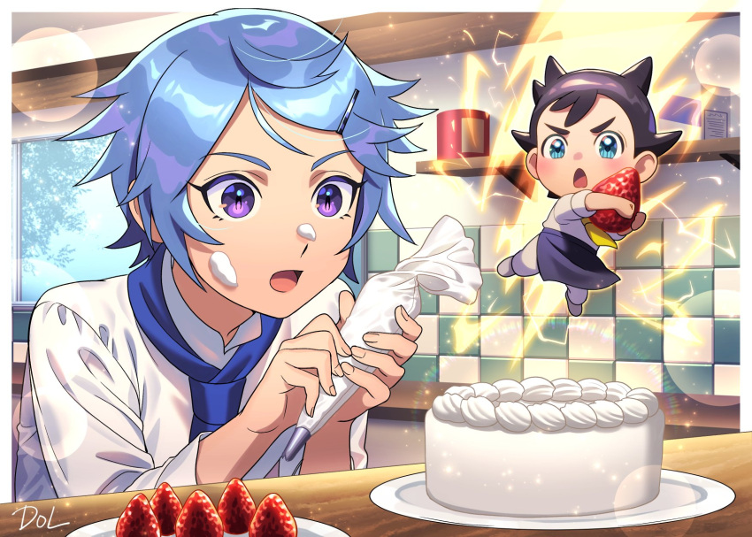 Safebooru - 2boys apron baking blue apron blue eyes blue hair blue ...