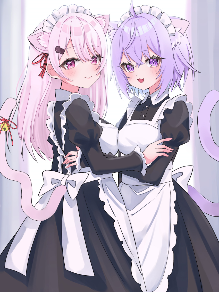 Safebooru - 2girls absurdres ahoge alternate costume animal ears apron bell black dress cat ears ...