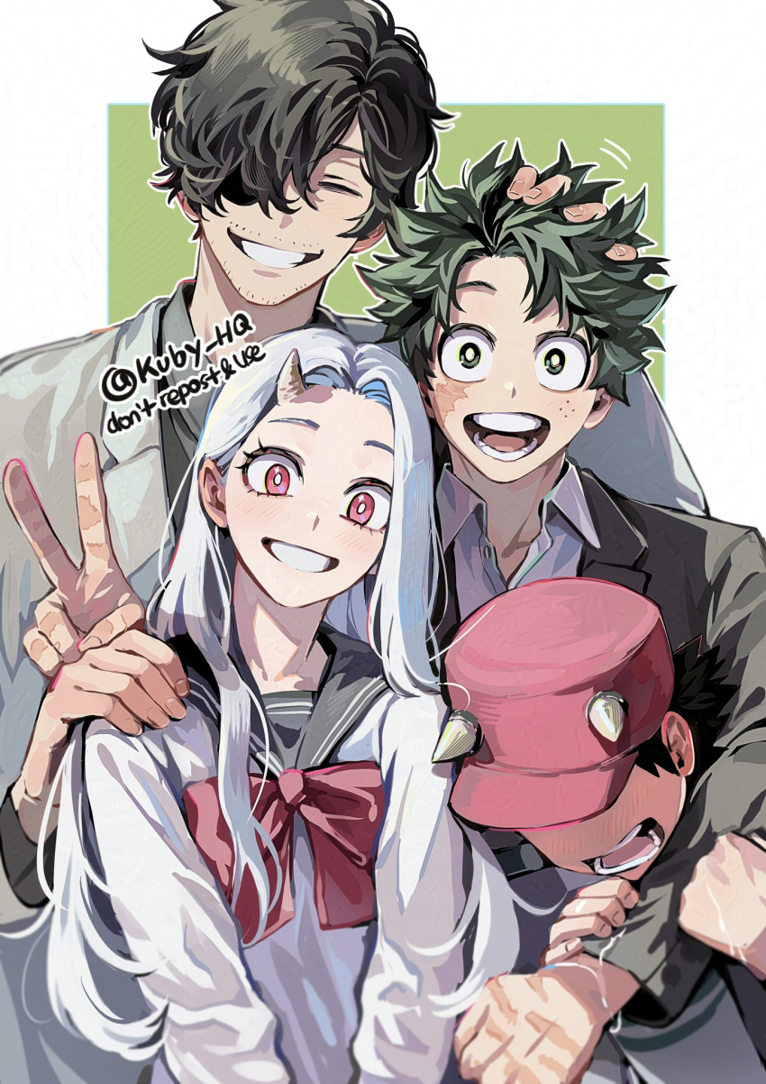 Safebooru - 1girl 3boys aged up aizawa shota black suit blush boku no ...