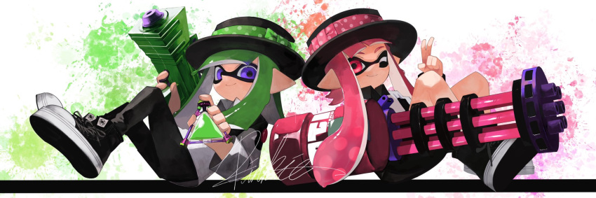 Safebooru - 2girls black footwear black hat black pants blunt bangs ...