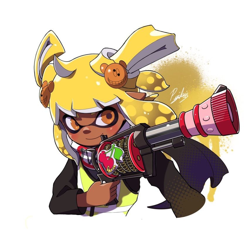 Safebooru - 1girl bear hair ornament black cape black jacket blonde ...