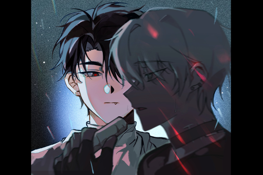 Safebooru - 2boys alien stage black eyes black hair black shirt chinese commentary choker ...