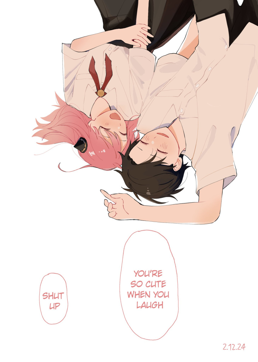 Safebooru - 1boy 1girl aged up anya (spy x family) black hair black pants black skirt blush ...