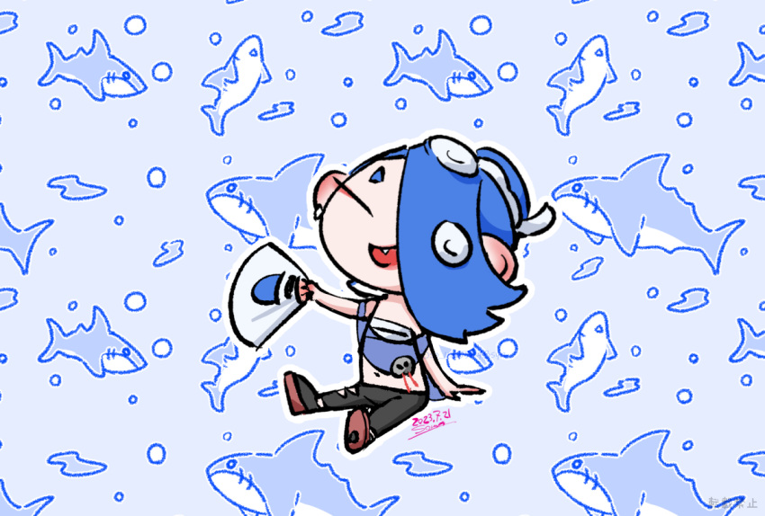 Safebooru - 1girl chest sarashi chibi closed eyes fang hair over one ...