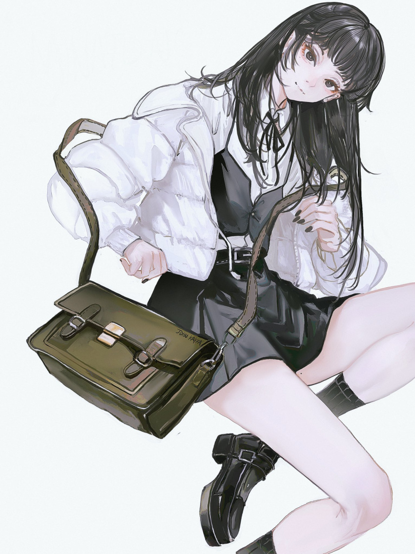Safebooru - 1girl artist name belt black belt black eyes black footwear black hair black nails ...