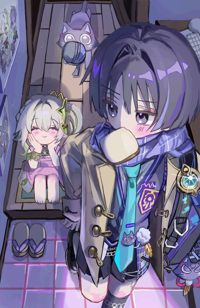 Safebooru - 1boy 1girl :> alternate costume alternate universe animalization apron aqua necktie ...