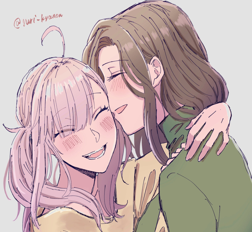 Safebooru - 2girls ahoge bangs black hair braid eyes visible through hair green sweater hair ...