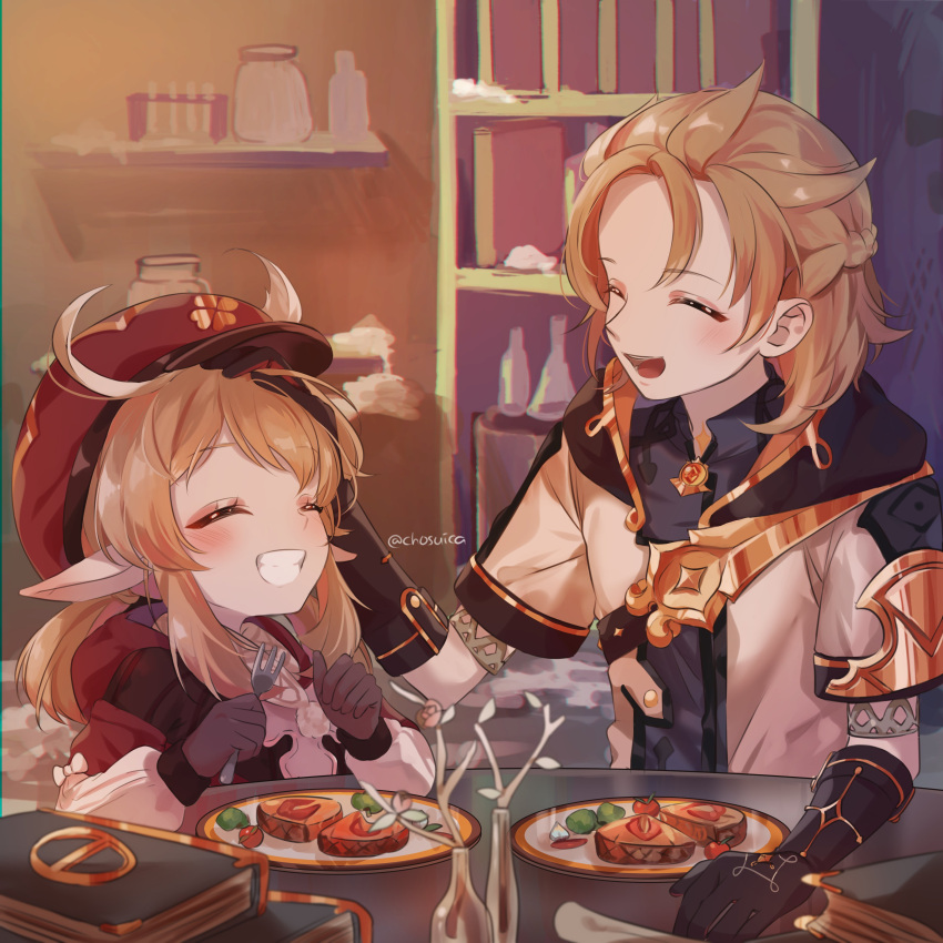 Safebooru - 1boy 1girl absurdres ahoge albedo (genshin impact) black gloves blonde hair blush ...