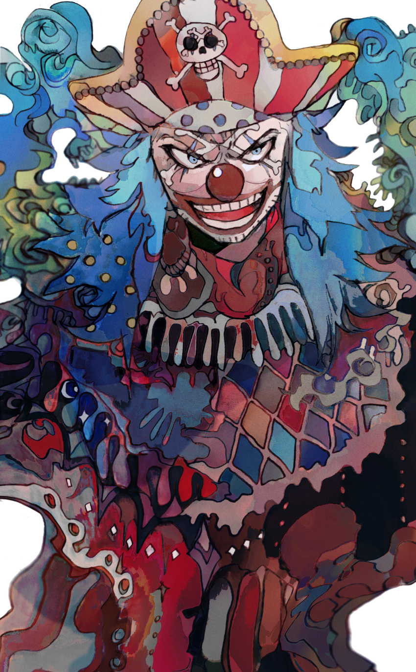 Safebooru - >:) 1boy :d abstract absurdres blue eyes blue hair buggy ...