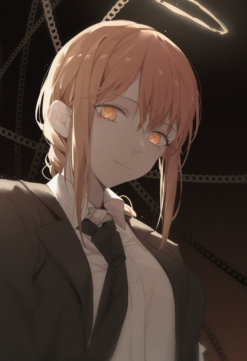 Safebooru - 1girl absurdres black necktie braid braided ponytail chain chainsaw man closed mouth ...