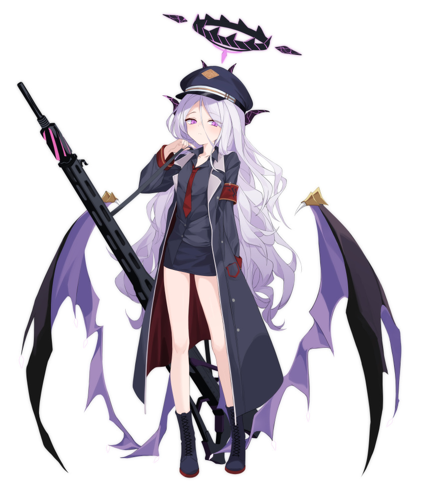 Safebooru - 1girl absurdres black footwear black headwear black horns black jacket black shirt ...