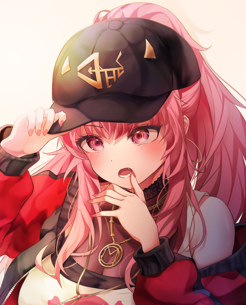 Safebooru - 1girl adjusting clothes adjusting headwear bangs baseball cap black headwear black ...