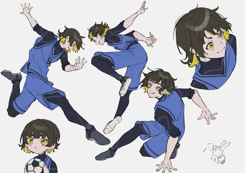 Safebooru - 1boy arm up arms behind back bachira meguru ball bangs bee black hair blonde hair ...