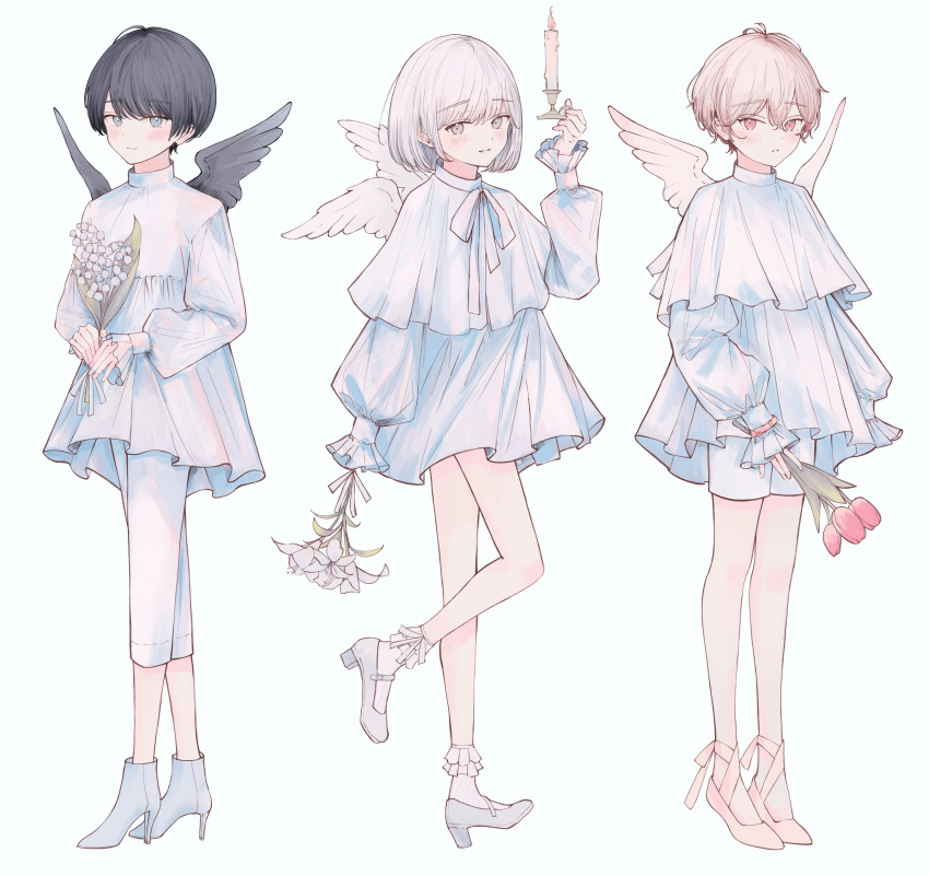 Safebooru - 3boys absurdres androgynous angel angel wings black hair black wings blonde hair ...