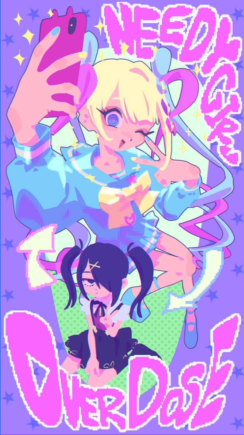 Safebooru - 2girls :/ @ @ absurdres ame-chan (needy girl overdose) arrow (symbol) black eyes ...