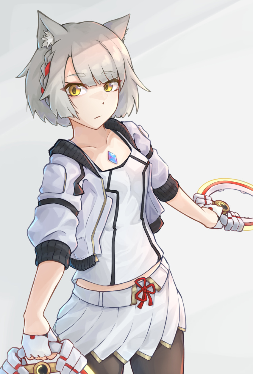 Safebooru - 1girl animal ears bangs brown hair brown pantyhose cat ears cat girl chakram chest ...