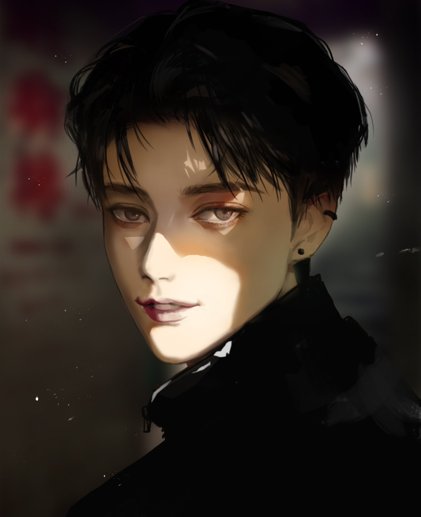 Safebooru 1boy Black Hair Black Jacket Blueship4985 Blurry Blurry 2634