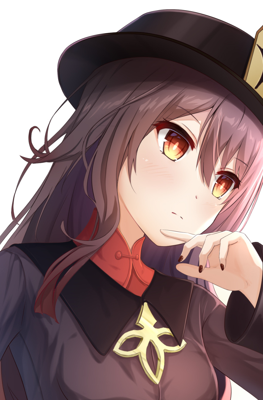Safebooru - 1girl bangs black nails brightlight brown eyes brown headwear brown shirt closed ...
