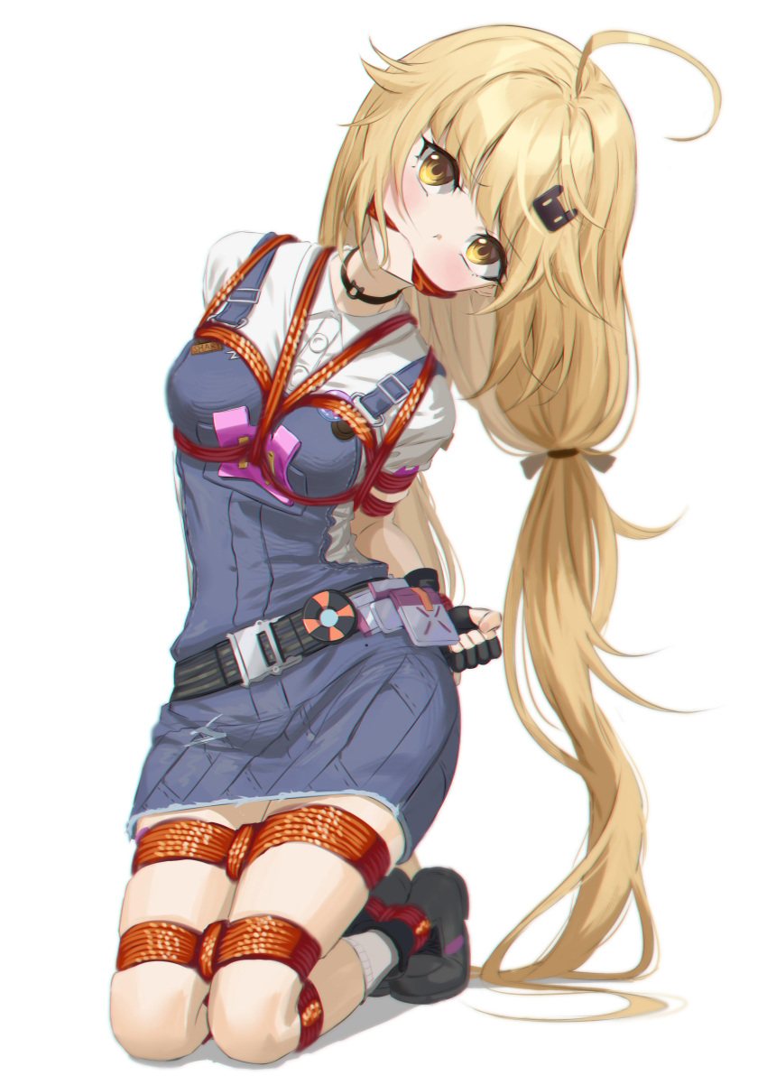 Safebooru - 1girl absurdres ahoge black footwear blonde hair blush bound breasts cailin020 ...