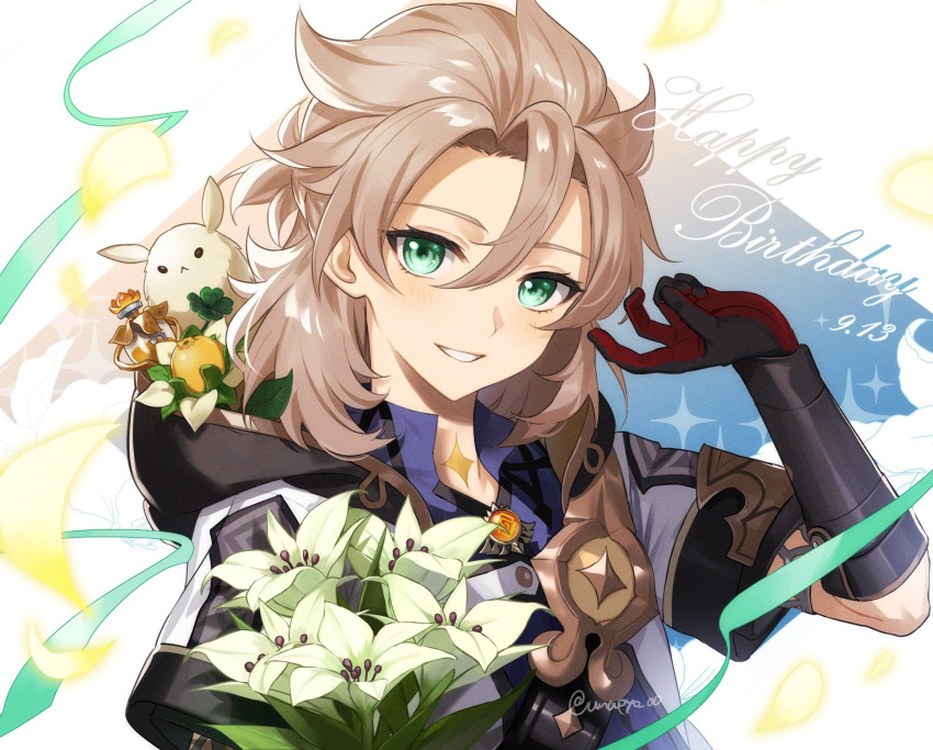 Safebooru - 1boy albedo (genshin impact) birthday blue shirt blush ...