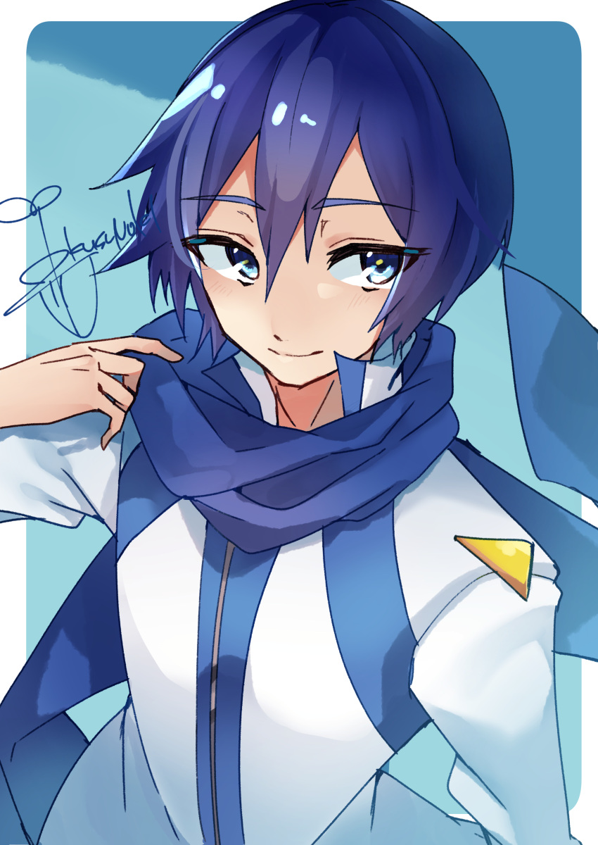 Safebooru - absurdres blue background blue eyes blue hair blue scarf ...