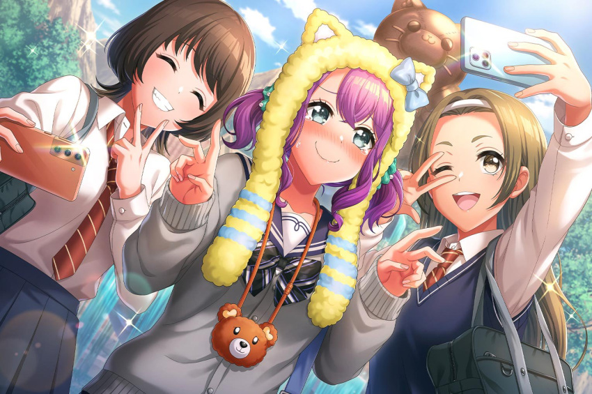 Safebooru - blush d4dj dress green eyes hidaka saori purple hair short hair smile wink | 4185310