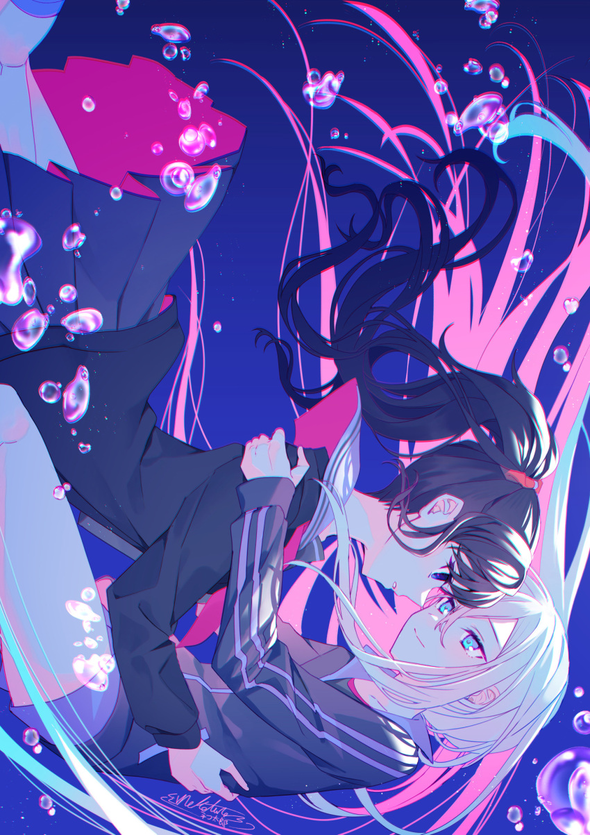 Safebooru - 2girls air bubble asahina mafuyu black cardigan blue eyes blue jacket blue shorts ...