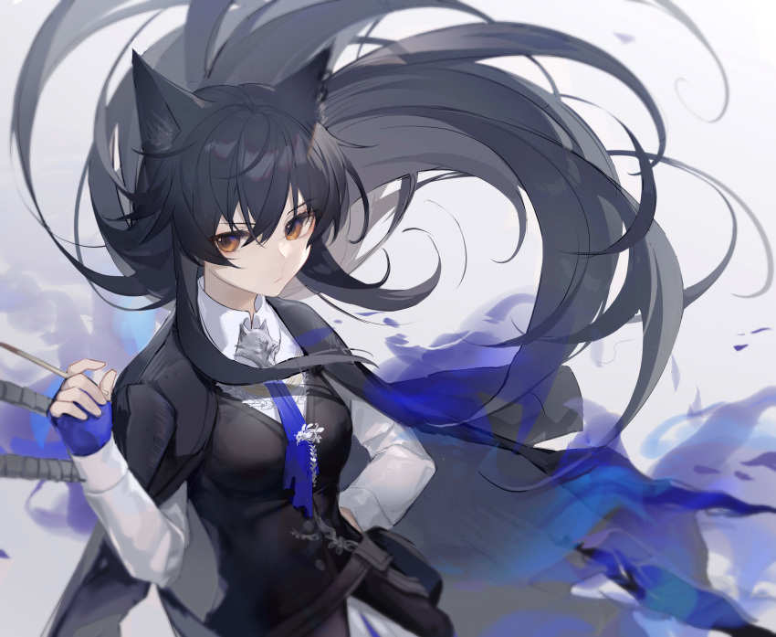Safebooru - 1girl :/ absurdres animal ear fluff animal ears arknights black hair black jacket ...
