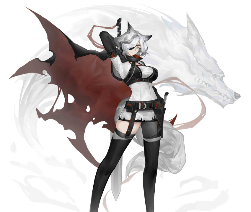 Safebooru - 1girl animal ears arknights arm behind head arm up belt black shorts breasts ...