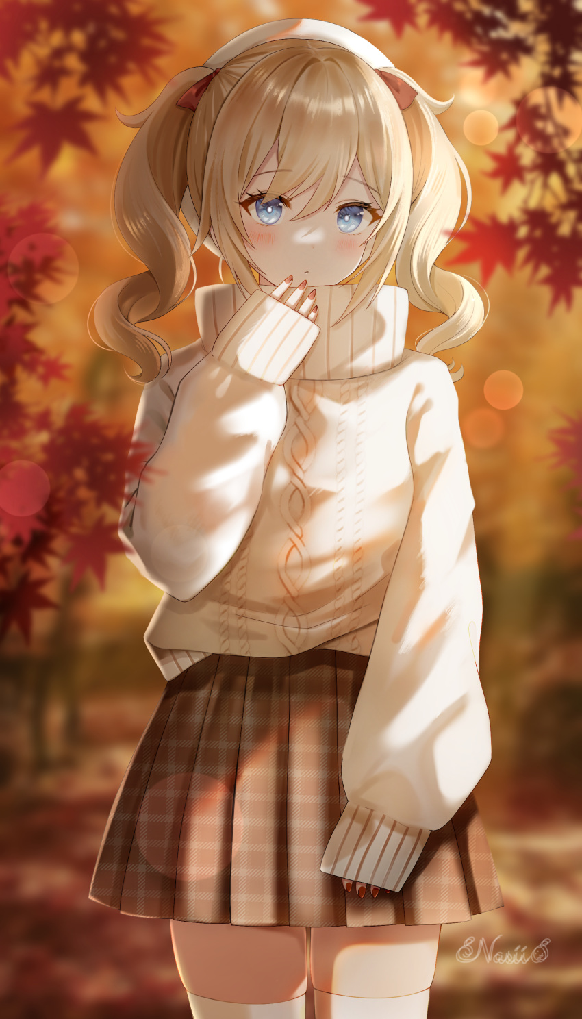 Safebooru - 1girl absurdres autumn barbara (genshin impact) blonde hair blue eyes cardigan drill ...