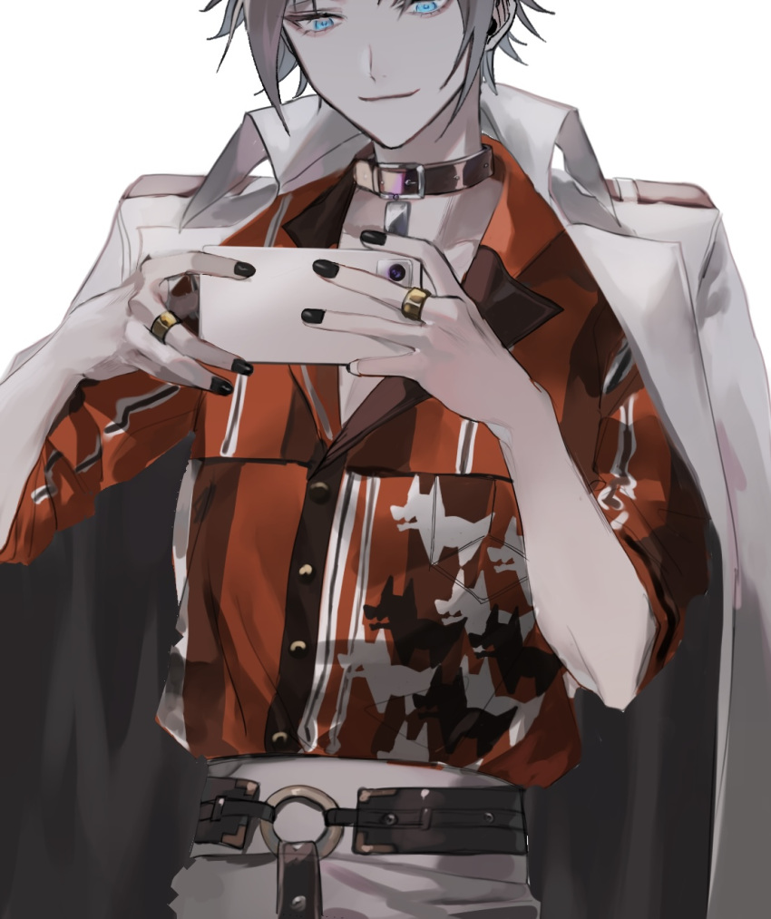 Safebooru - 1boy aqua eyes bangs belt black collar black nails ...