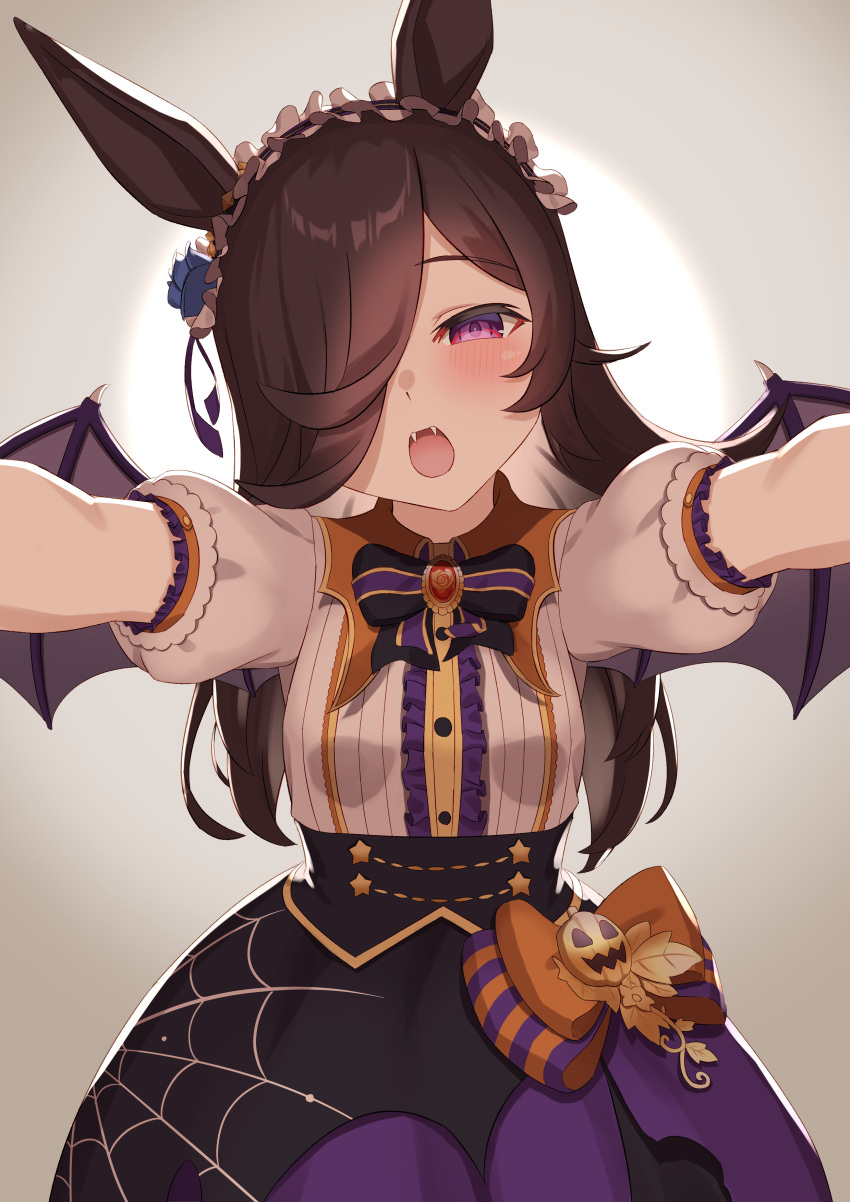Safebooru - 1girl absurdres animal ears bangs bat wings blue flower blue rose blush bow bowtie ...