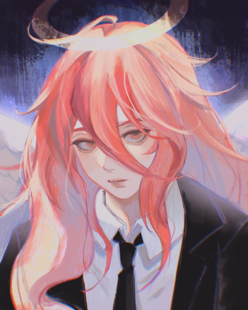 Safebooru - 1boy androgynous angel angel devil (chainsaw man) angel wings bangs black jacket ...