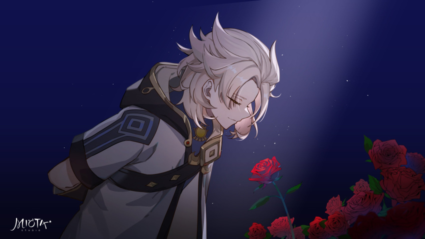 Safebooru - 1boy absurdres albedo (genshin impact) arms behind back artist logo bangs blonde ...