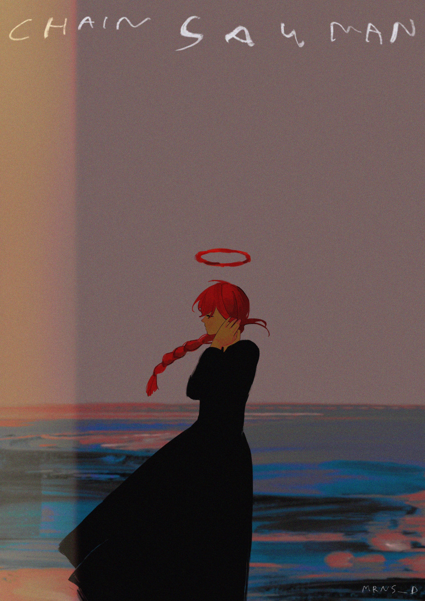 Safebooru - 1girl absurdres beach black dress braid braided ponytail copyright name dress ...