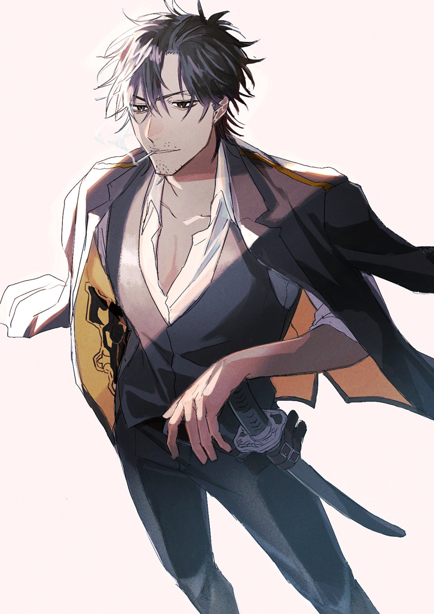 Safebooru - 1boy black bull (emblem) black clover black eyes black hair black pants black vest ...