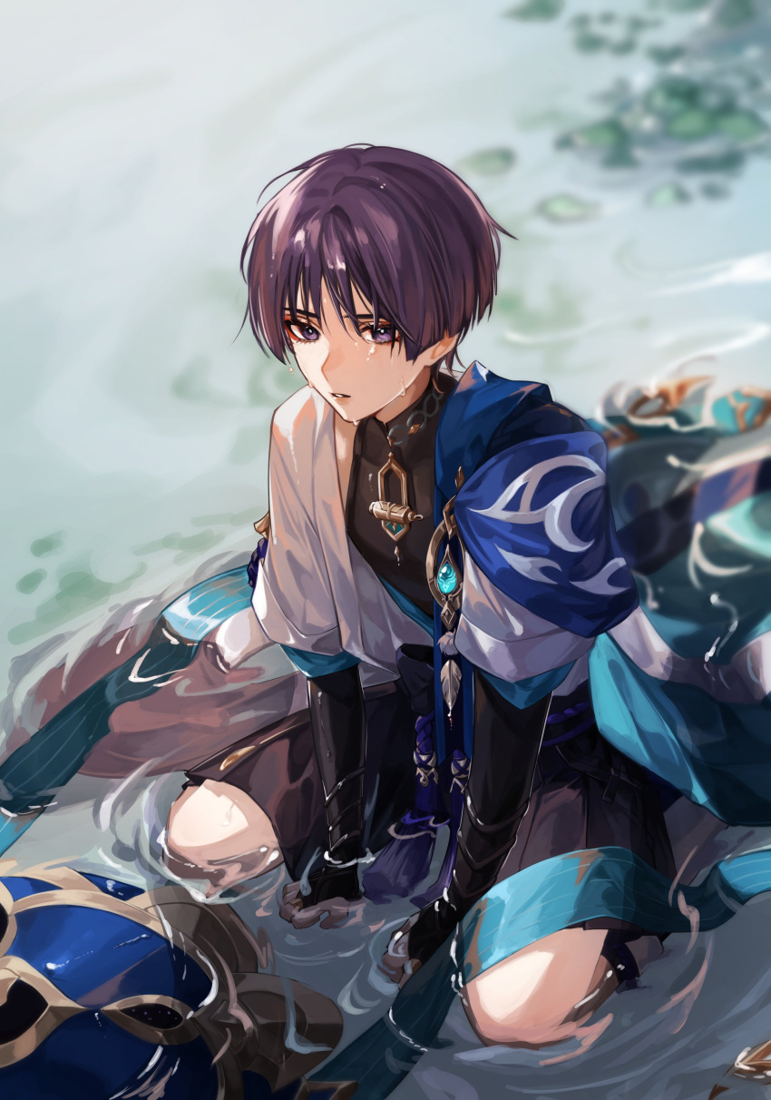 Safebooru - 1boy absurdres arm armor bangs belt black belt black shirt black shorts blue ...