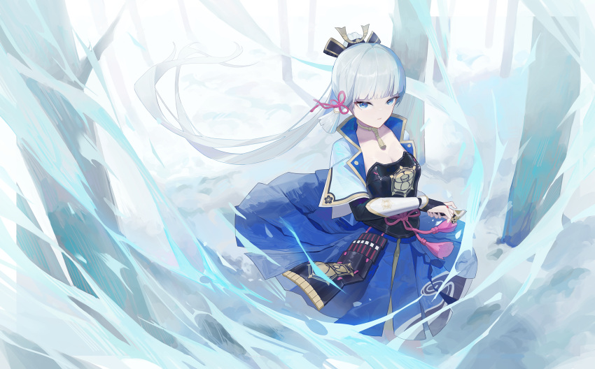 Safebooru - 1girl blue eyes blue hair blue skirt commentary request genshin impact hair ribbon ...