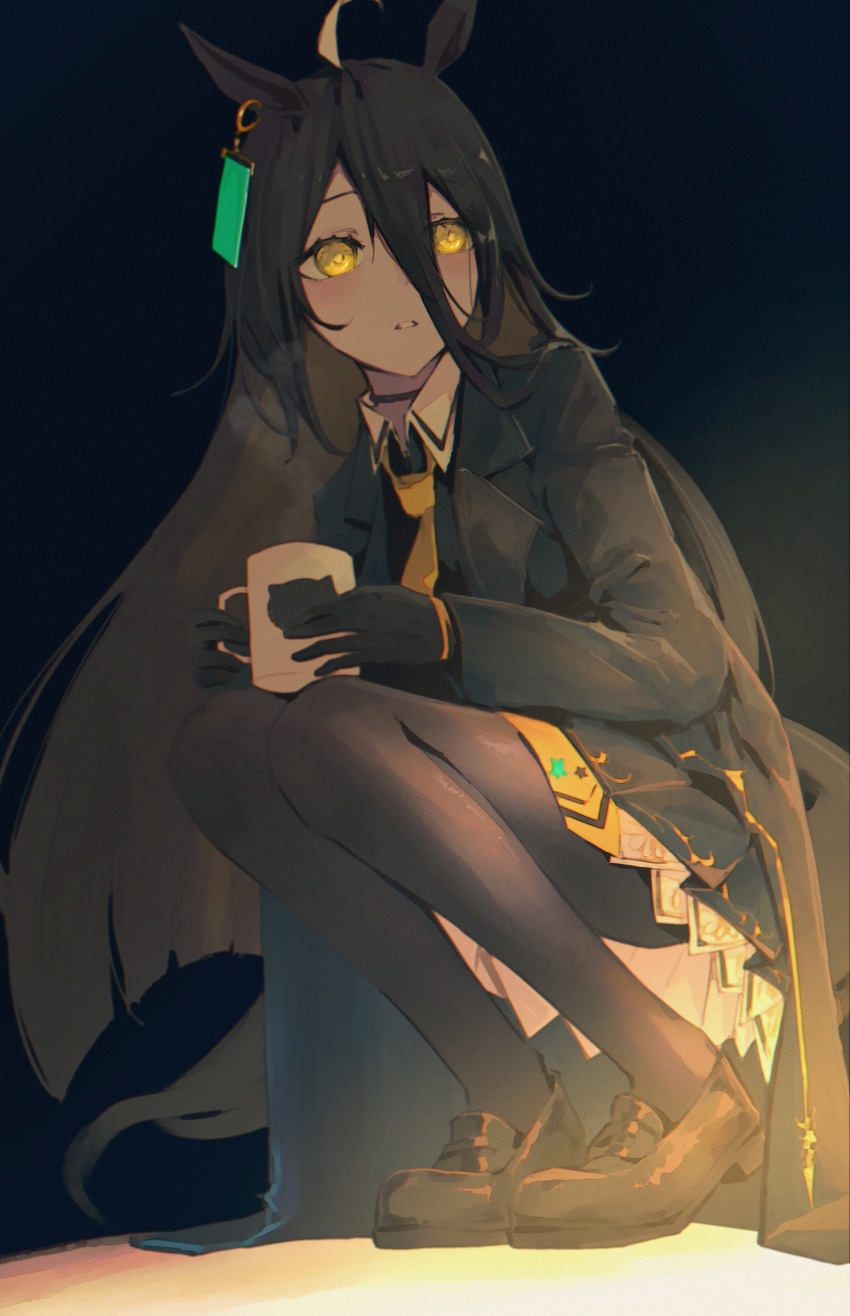 Safebooru - 1girl absurdres animal ears black background black gloves black pantyhose commission ...