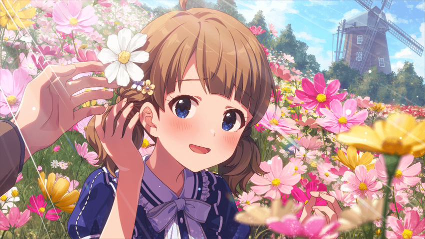 Safebooru - blue eyes blush brown hair dress idolmaster million live ...