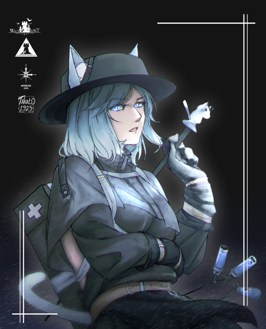 Safebooru - 1girl alternate costume animal ears arknights artist name black gloves black ...