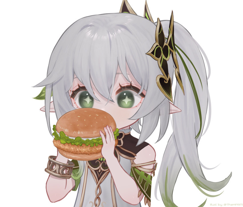 Safebooru - 1girl bangs bracelet burger chicken (food) commentary ...