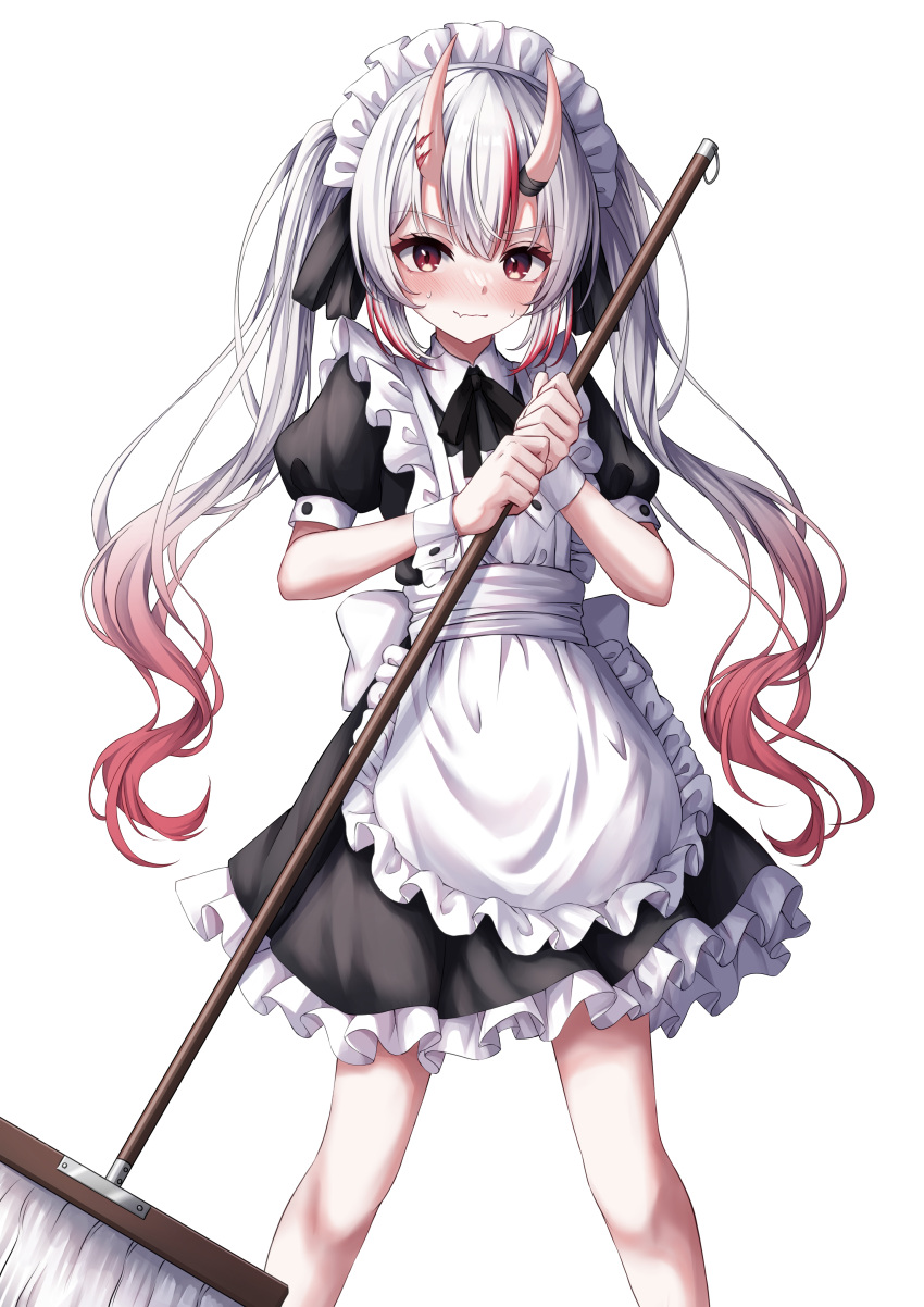 Safebooru - 1girl absurdres alternate costume apron bangs black bow blush bow breasts broom ...